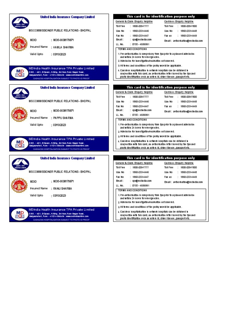 United India Insurance Company Limited: Insured Name Valid Upto ...