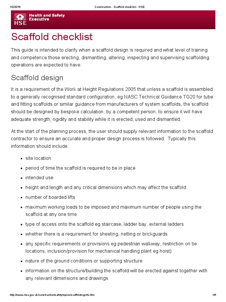 Construction - Scaffold Checklist - HSE | PDF | Scaffolding | Elevator