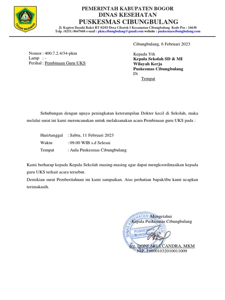 Pembinaan Guru UKS di Cibungbulang | PDF