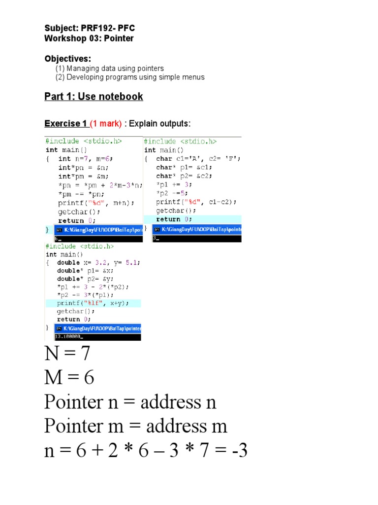 Workshop 03 | PDF | Pointer (Computer Programming) | Numbers Workshop 03 | PDF | Pointer (Computer Programming) | Numbers