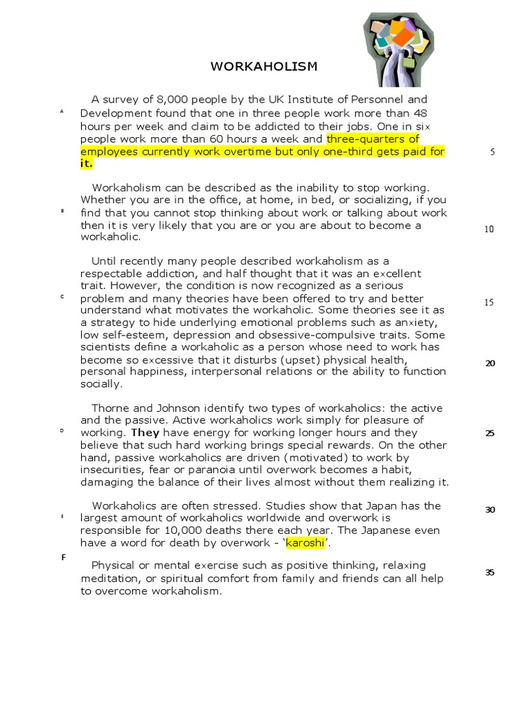 Practice 8 - Reading Comprehension - Workaholism | PDF | Cognitive ...