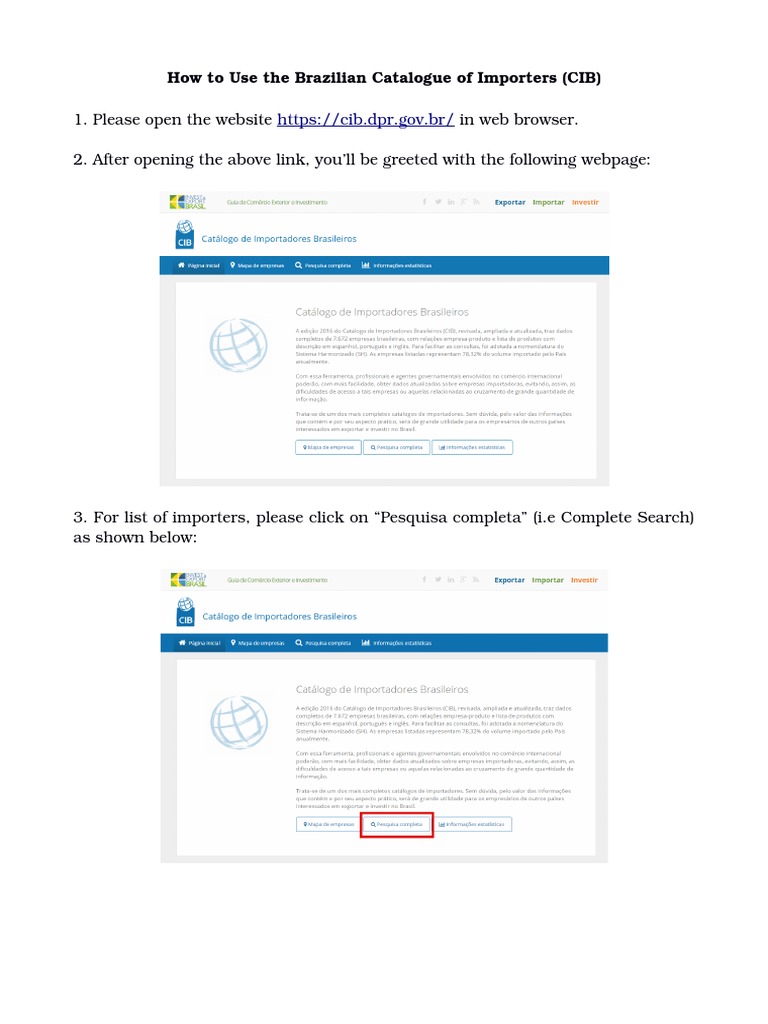 How To Use The Brazilian Catalogue of Importers (CIB) | PDF
