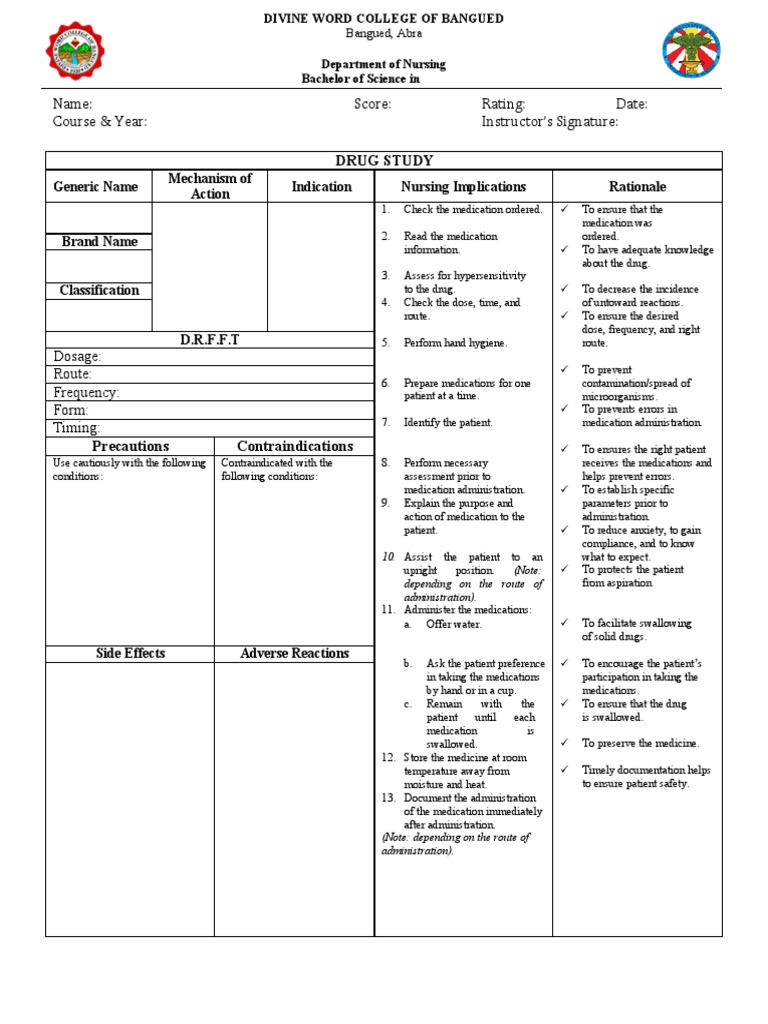 Nursing Drug Study and Care Plan Guide | PDF | Nursing | Dose ...