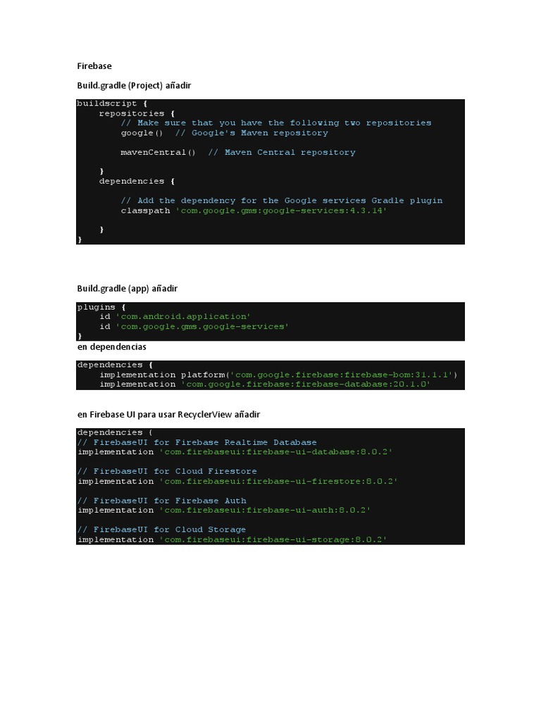 Dependencias Firebase | PDF
