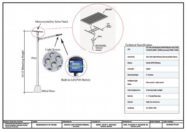Tayum Solar Lighting System As-Built Plan | PDF