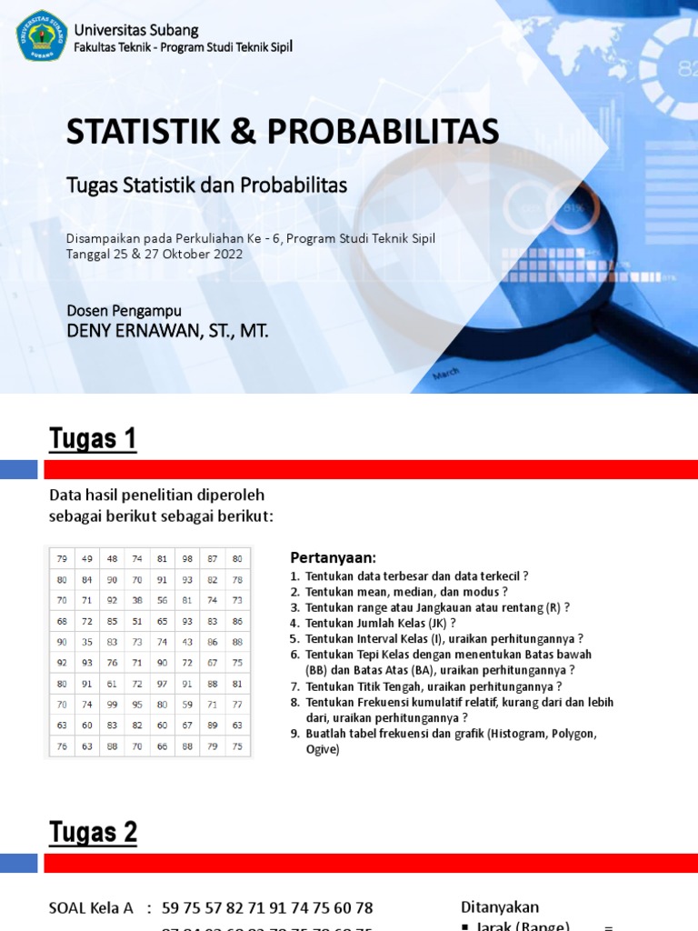 Tugas Statistik dan Probabilitas Teknik Sipil | PDF | Metode & Bahan Ajar