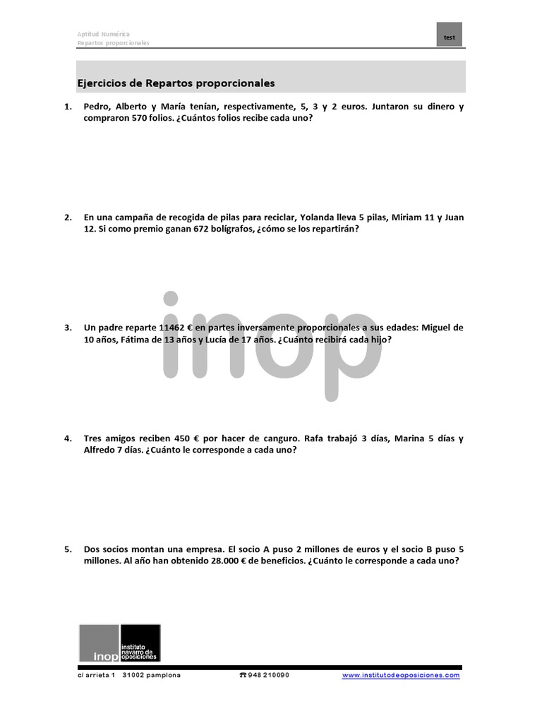 Ejercicios Repartos Proporcionales 1 | PDF