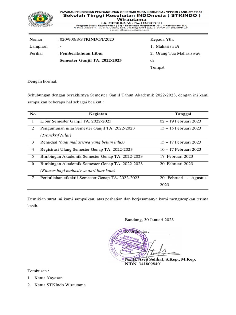 Surat Pemberitahuan Libur Semester Ganjil TA 2022-2023 | PDF Surat Pemberitahuan Libur Semester Ganjil TA 2022-2023 | PDF