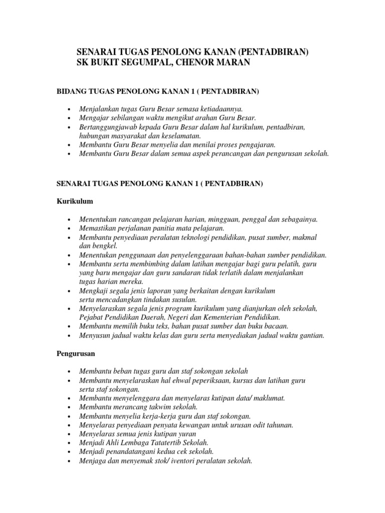 Tugas Penolong Kanan Pentadbiran | PDF | Karier & Perkembangan