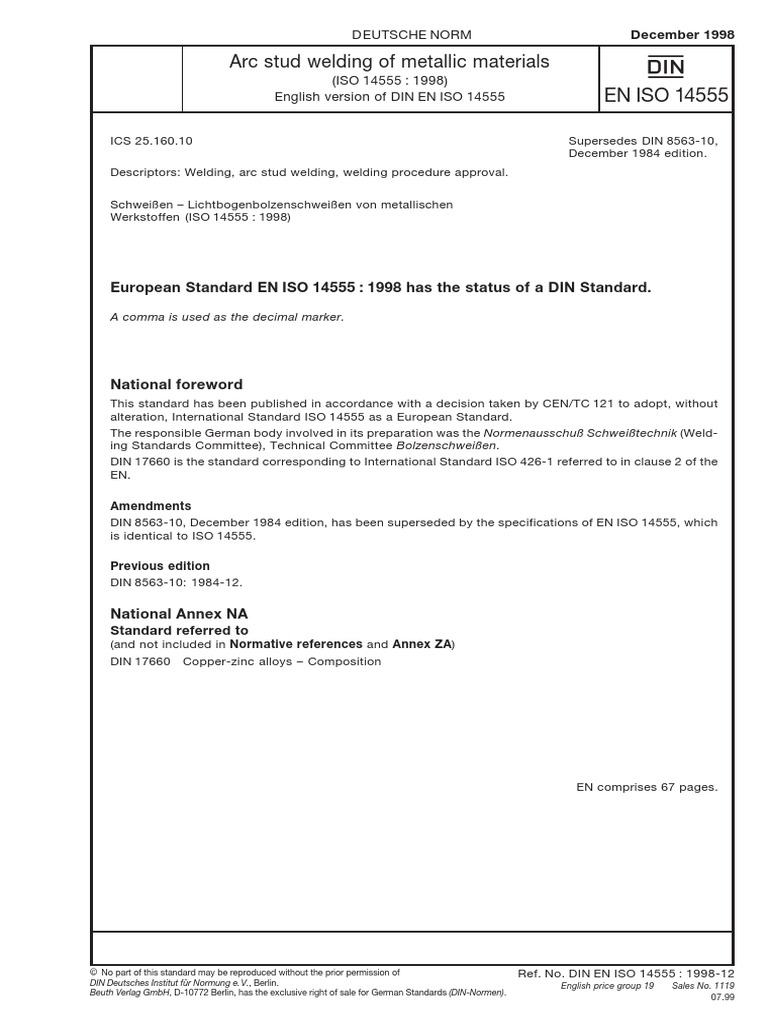 DIN EN ISO 14555 121998-En | PDF | International Organization For ...