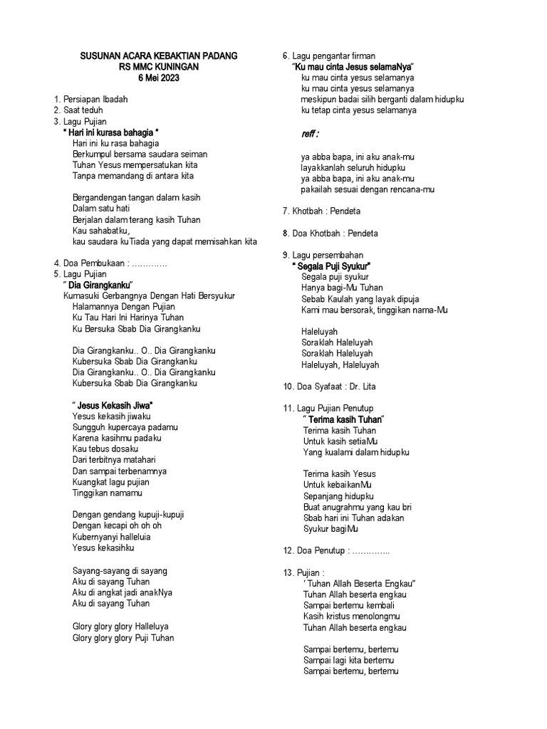 Susunan Acara Kebaktian Padang 6.05.23 | PDF