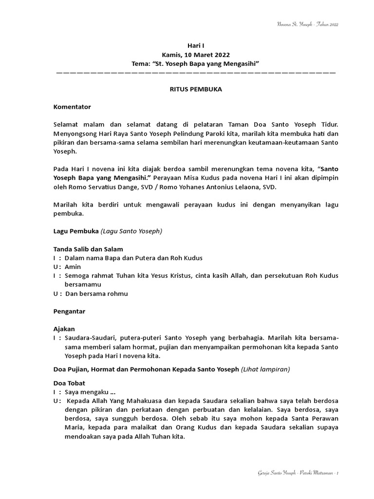 Buku Novena Santo Yoseph 2022 1646735304 | PDF