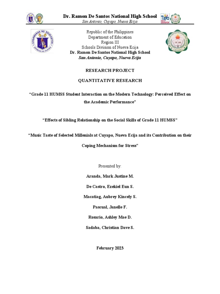Title Proposal - Group 3 | PDF | Survey Methodology | Sampling (Statistics)