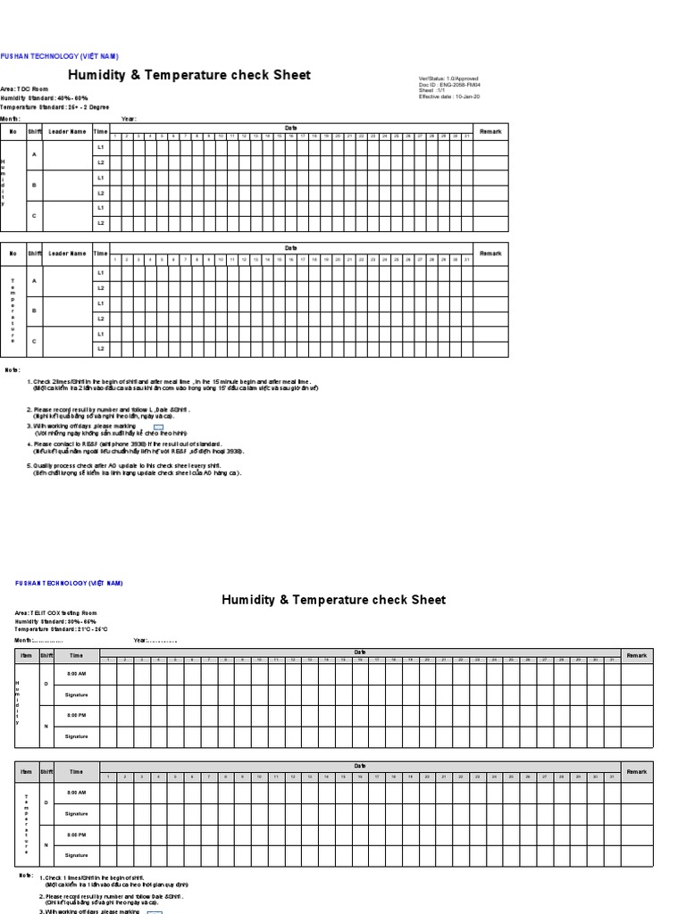 ENG-2058-FM04 Check Sheet Temp&Humidity | PDF