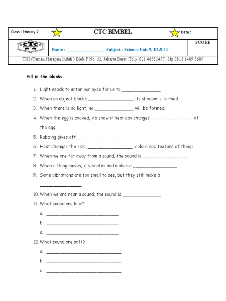 Science Unit 9-11 Worksheet for Kids | PDF | Computers