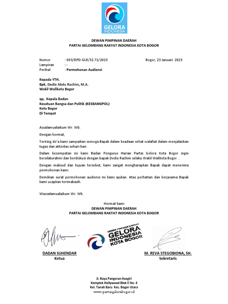 Permohonan Audiensi ke Wakil Walikota | PDF