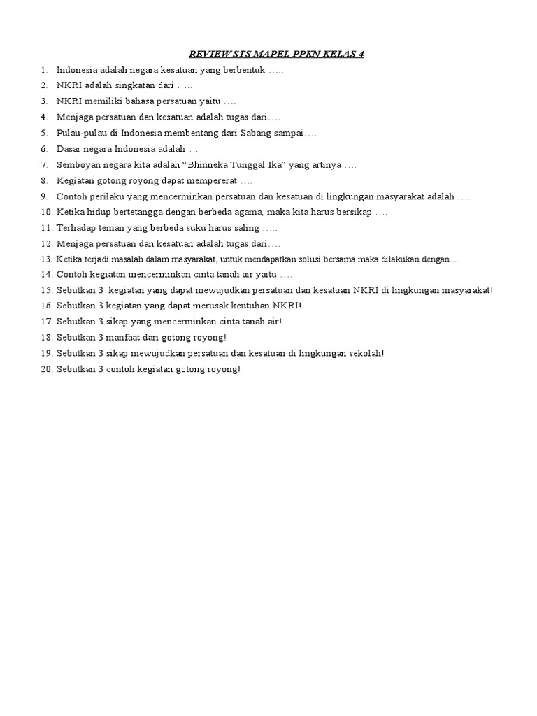 Review STS Mapel PPKN Kelas 4 | PDF