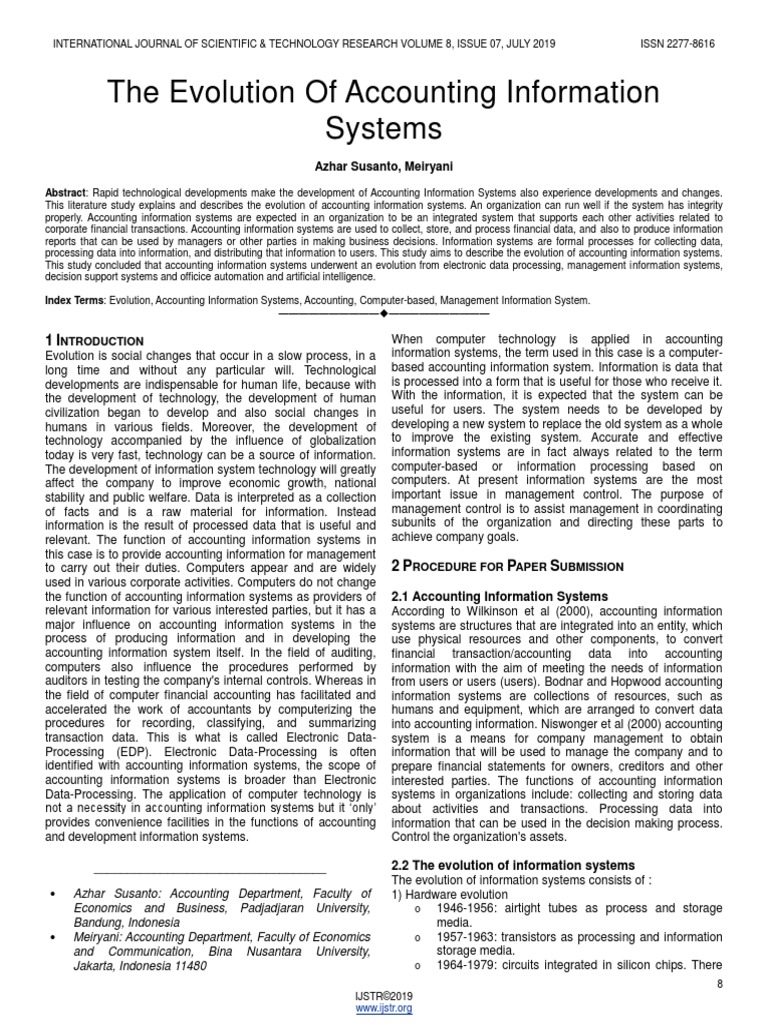 The Evolution Of Accounting Information Systems Pdf Information System Information