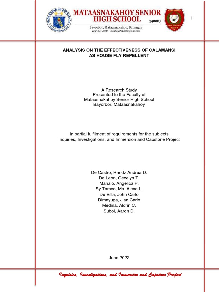 3is Analysis On The Effectiveness of Calamansi As House Fly Repellent Final | PDF | Methodology