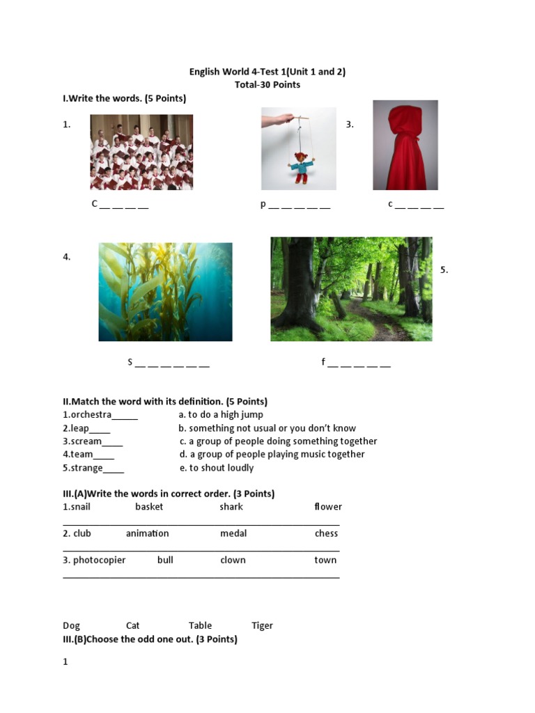 English World 4-Test 1 (Unit 1 and 2) | PDF | Grammar | Cognitive Science