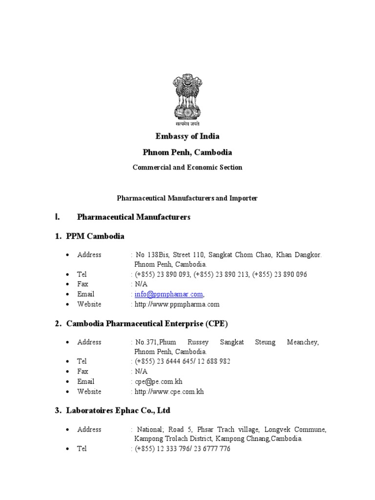Pharmaceutical Manufacturers and Impoter | PDF | Cambodia | Phnom Penh