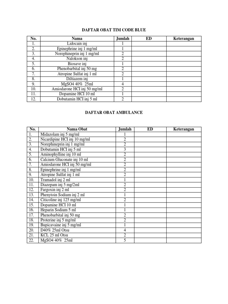 OBAT TIM CODE BLUE DAN AMBULANCE | PDF