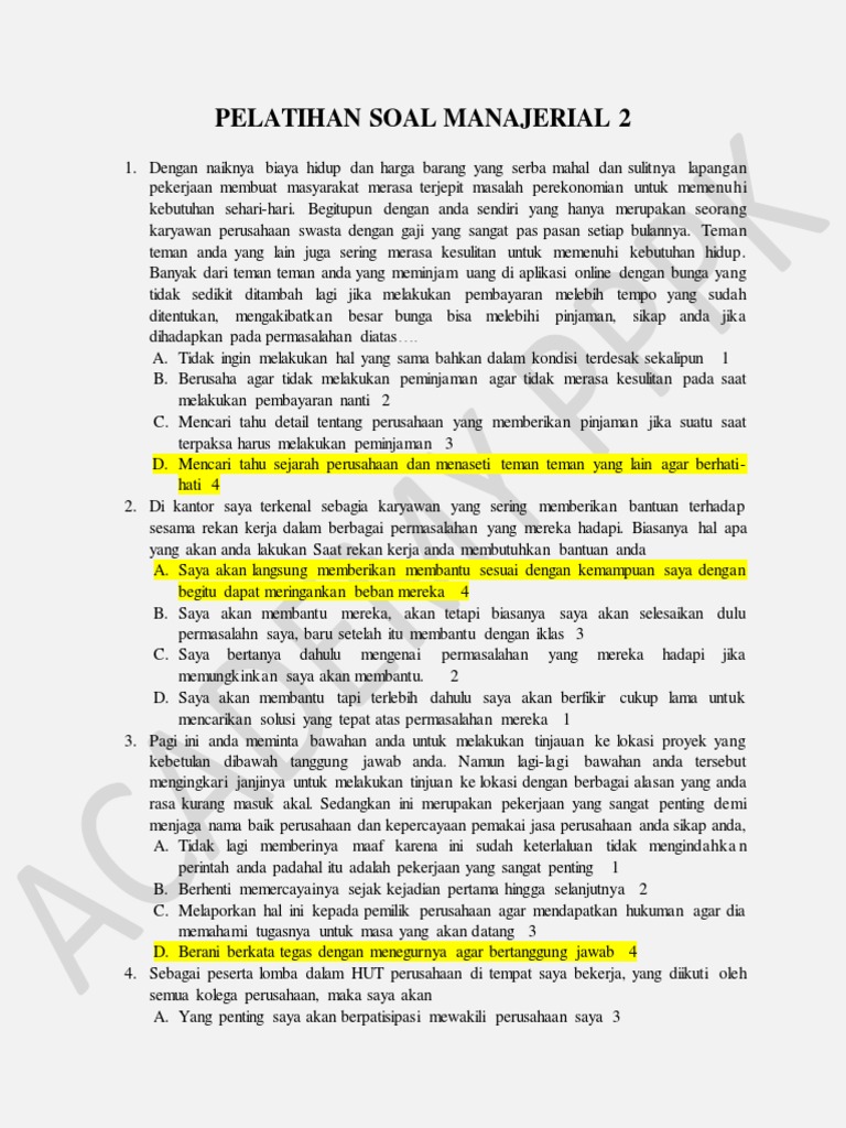 Soal Pelatihan Manajerial 2 | PDF