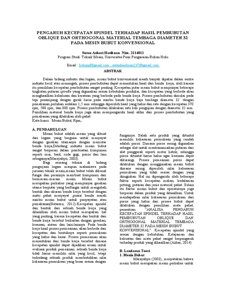 Jurnal Mesin Bubut | PDF | Teknologi & Rekayasa