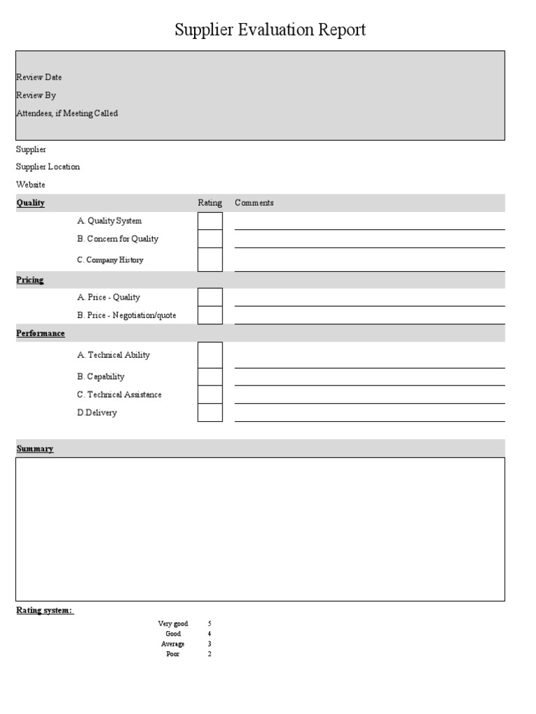 Basic Supplier Evaluation Form | PDF