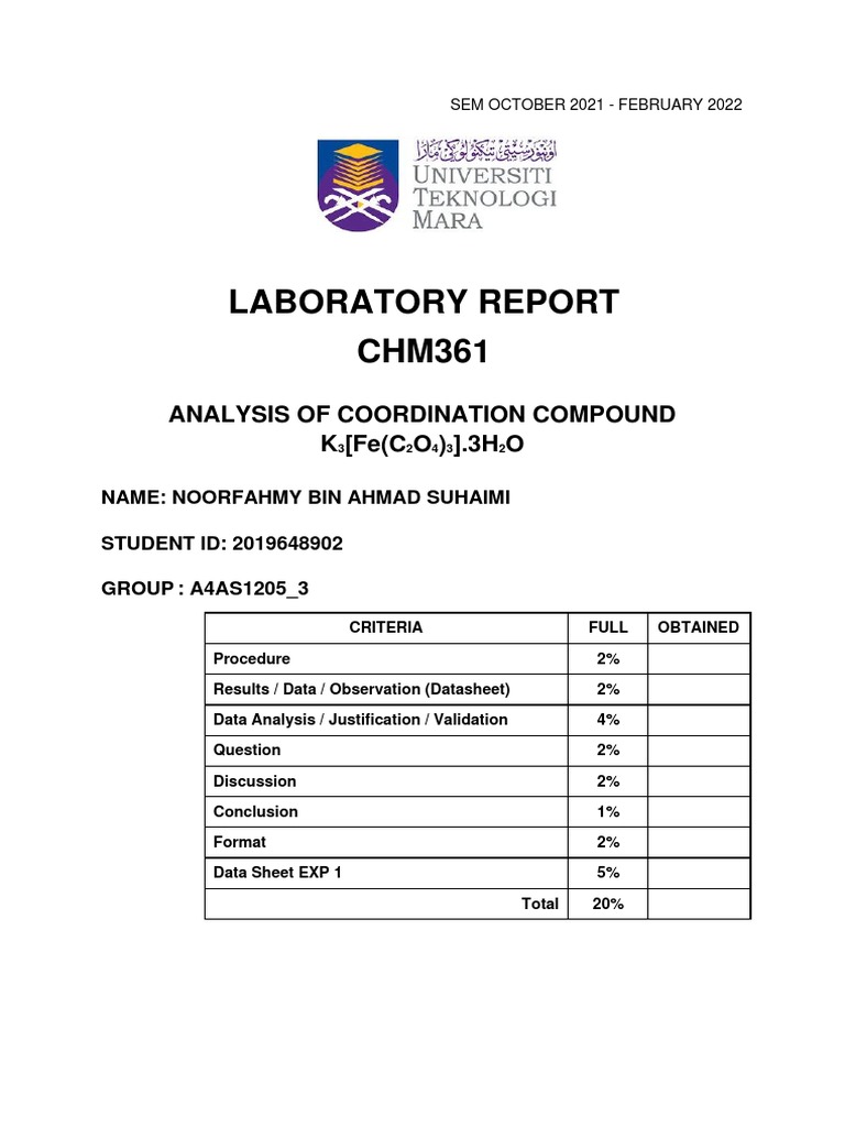Coordination Compound Analysis Report | PDF | Chemistry | Titration