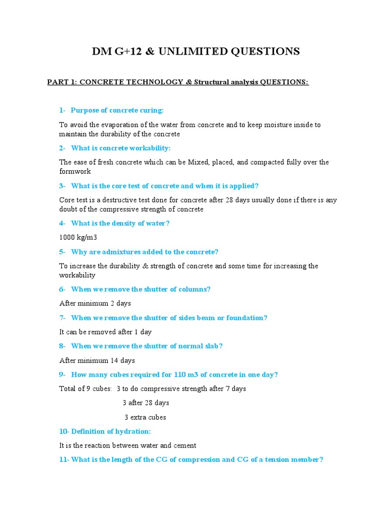 DM G+12 & Unlimited Test Question | PDF | Concrete | Deep Foundation