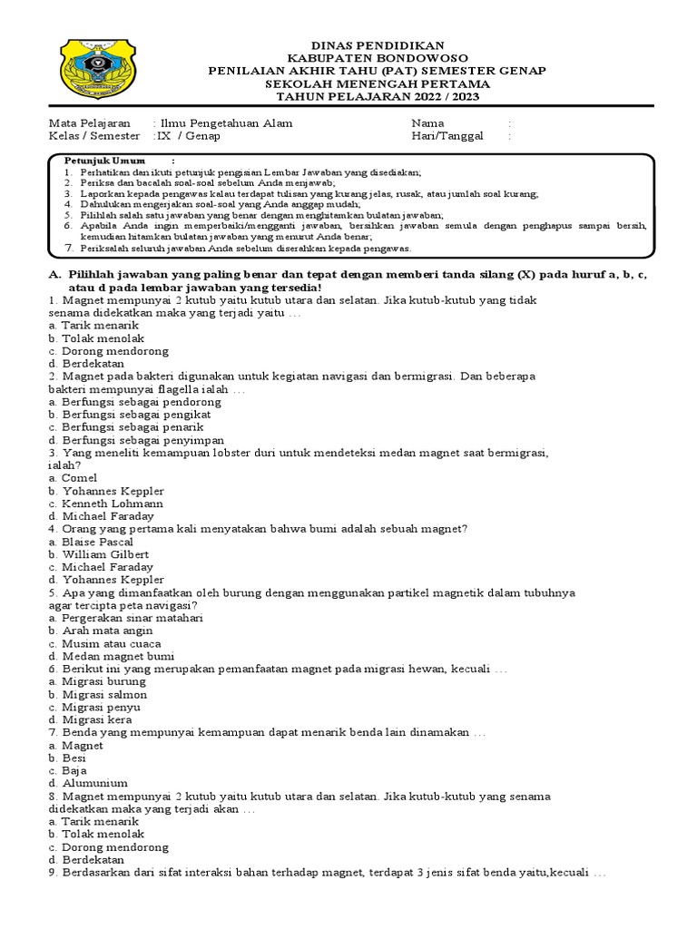 Soal PAT IPA Kelas 9 | PDF