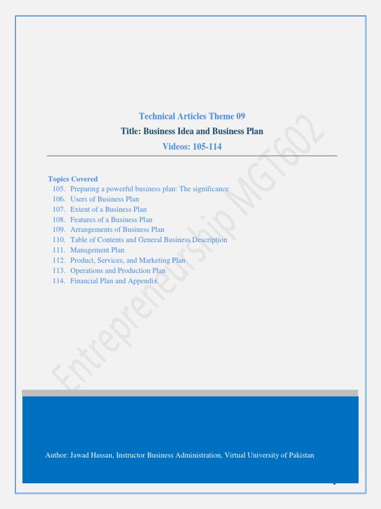 MGT602 Technical Article Theme 9 | PDF | Business Plan | Entrepreneurship