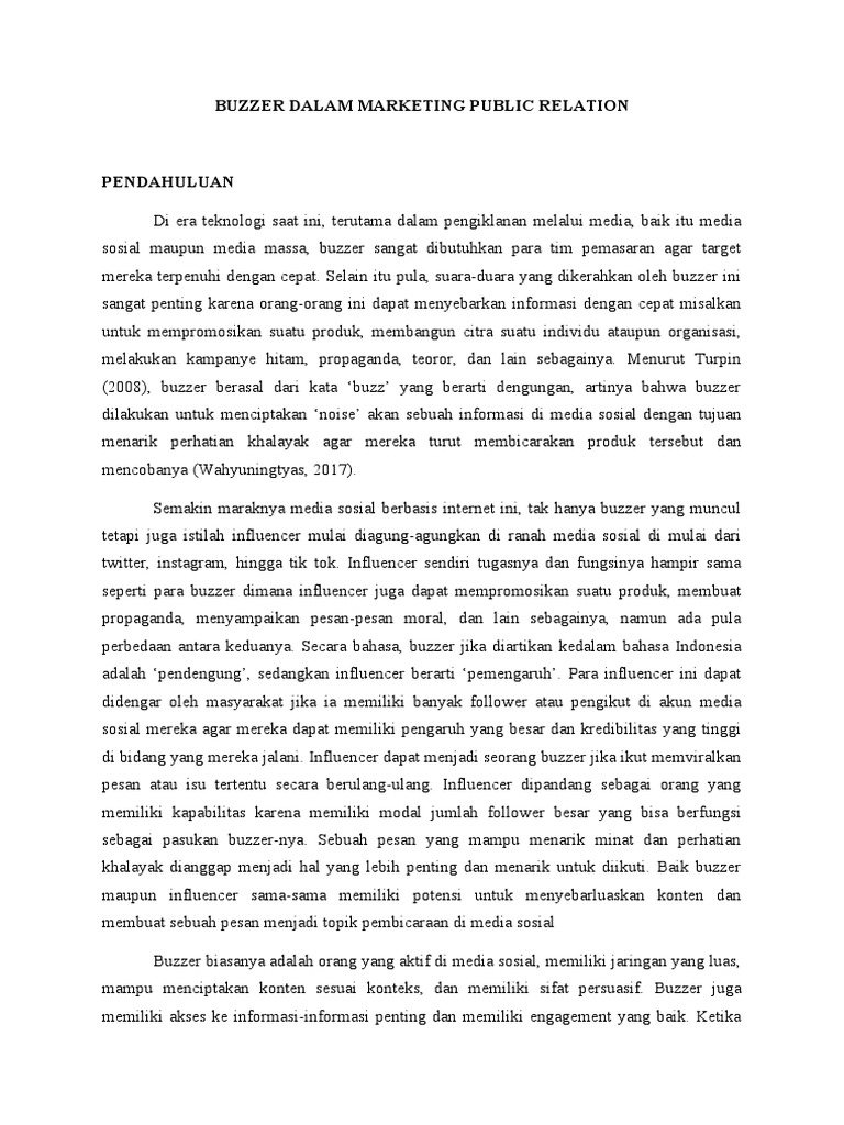 Buzzer Dalam Marketing Public Relation | PDF