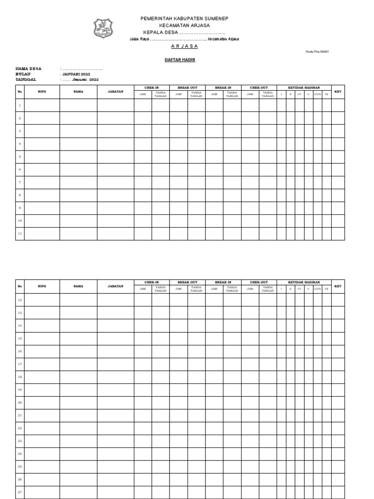 Daftar Hadir Desa Arjasa Jan 2022 | PDF