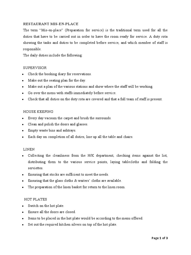 Preparation For Service | PDF | Tableware | Waiting Staff