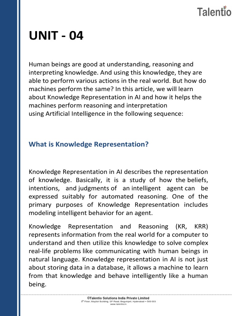 AI - Unit - 04 | PDF | Knowledge Representation And Reasoning | Artificial Intelligence