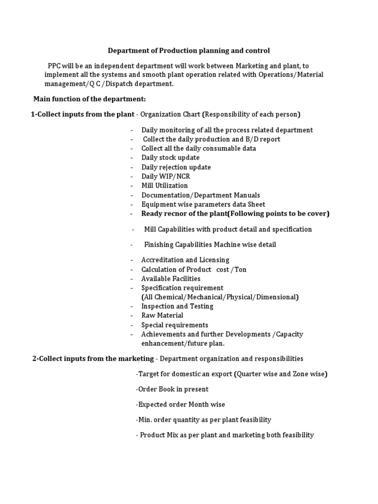 Functions of Production Planning Control | PDF | Specification ...