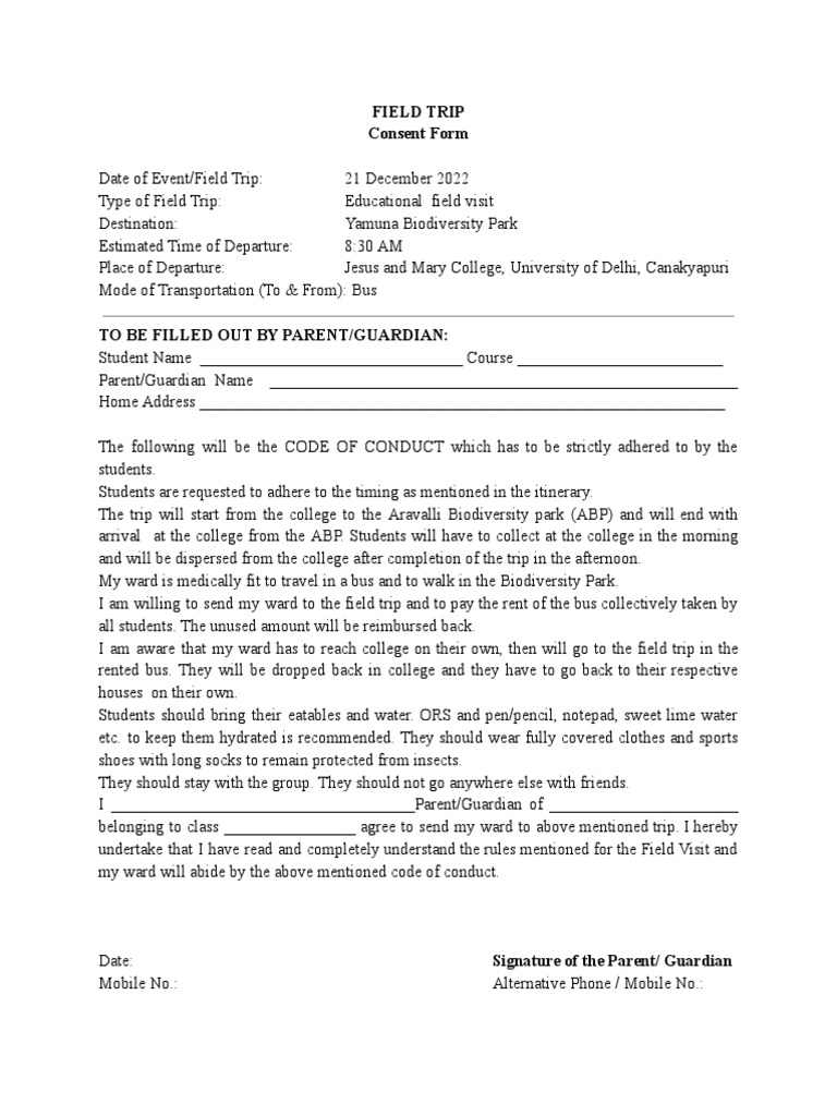 Field Trip - Consent Form | PDF