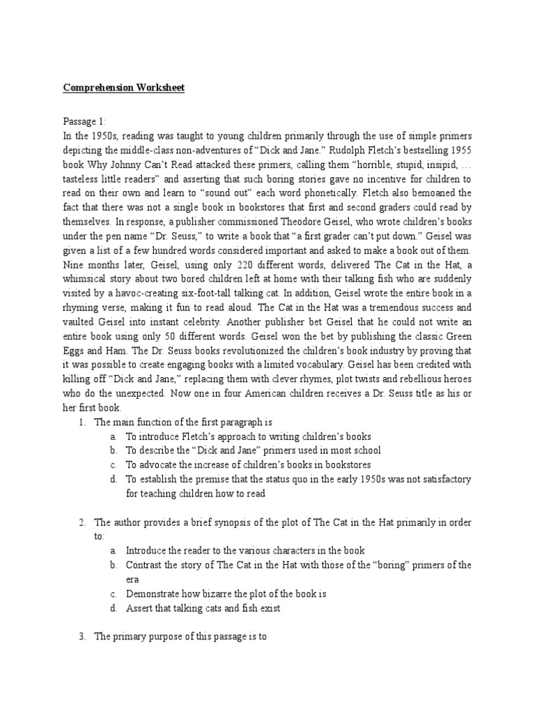 Comprehension Worksheet | PDF | Privatization | Employment