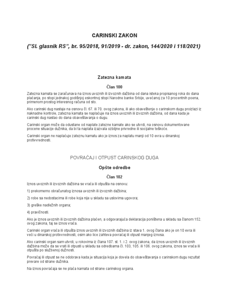 CARINSKI ZAKON извод | PDF