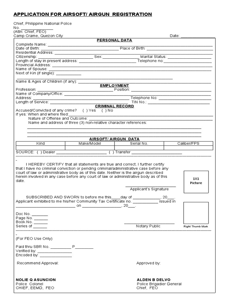 Application for Airsoft/Airgun Registration with the Philippine ...