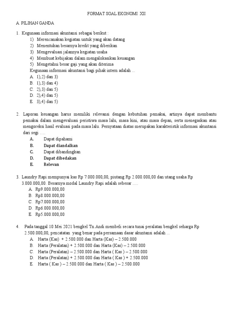 SOAL Ekonomi Kls XII | PDF | Bisnis | Hukum