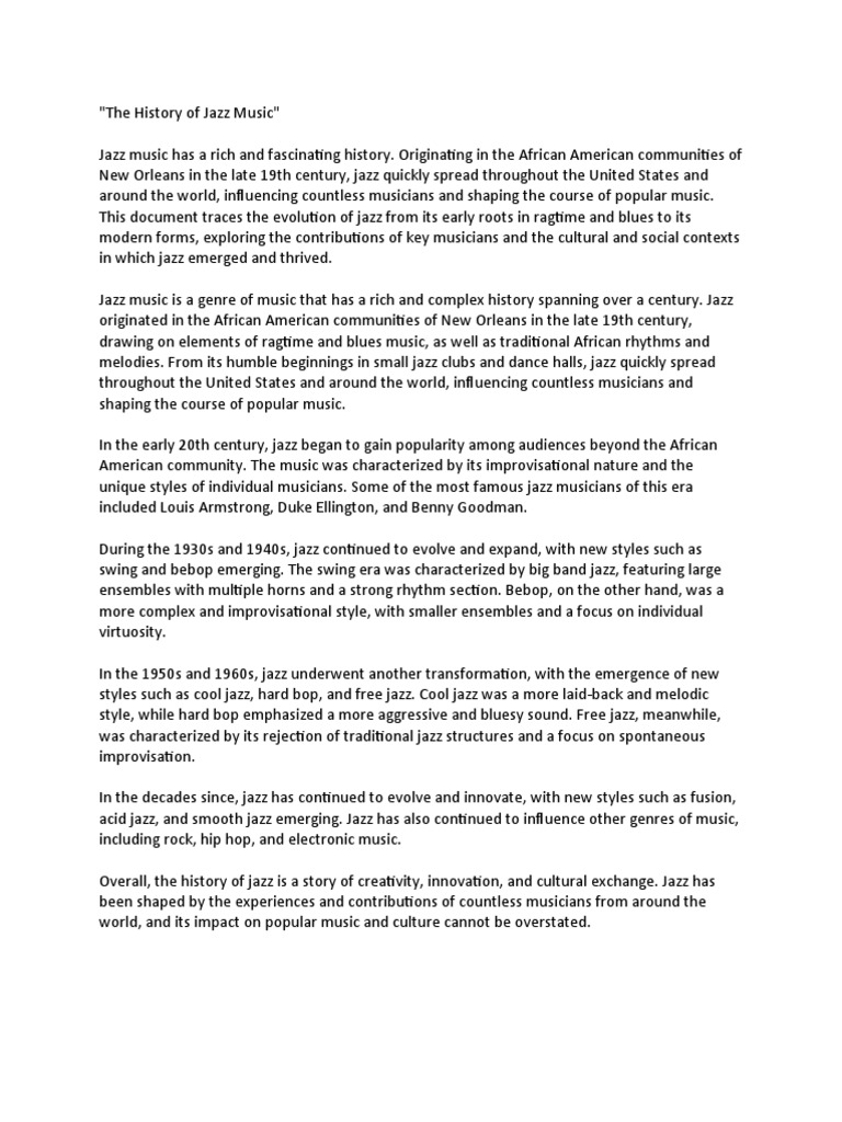 Evolution of Jazz Music History | PDF | Jazz | English Language Music