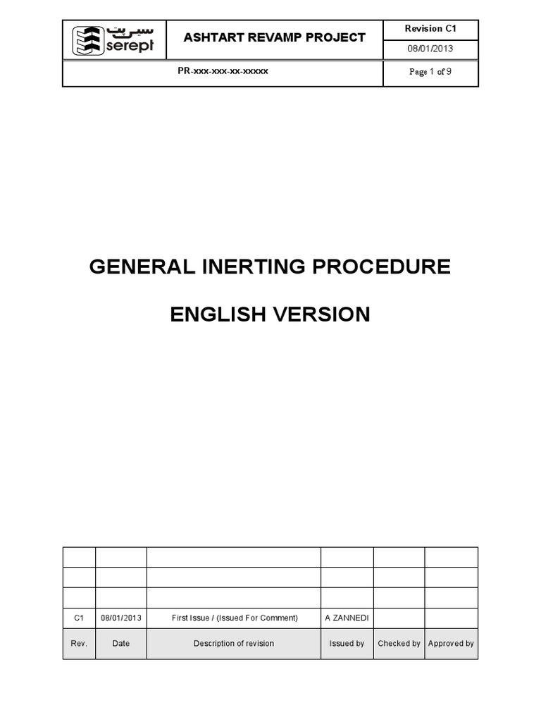 Inerting Procedures for ASHTART Pipeline | PDF | Water | Nitrogen