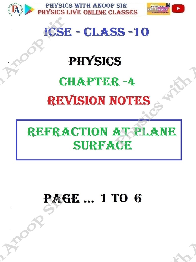 4.notes..full..refraction at Plane Surface..icse 10 | PDF | Refraction ...