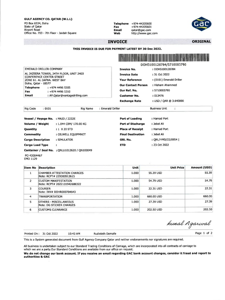 Emd-Gac-Doh5100128784 - Po 43004467 Emd 1129 | PDF