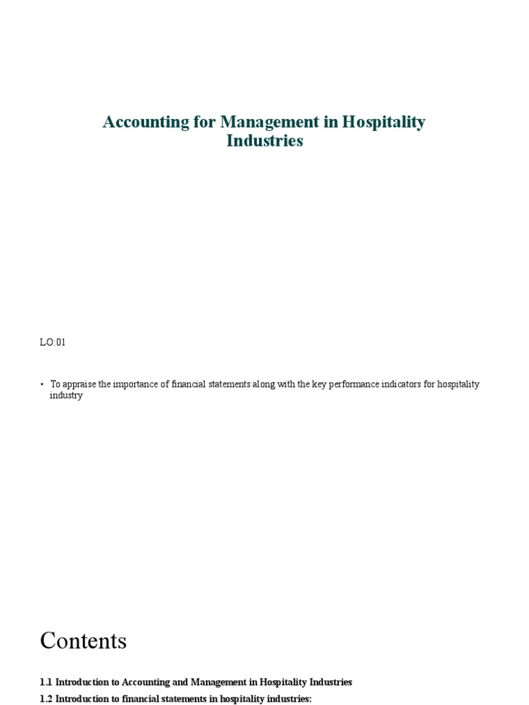 CLO1 - Accounting For Management in Hospitality Industries | PDF