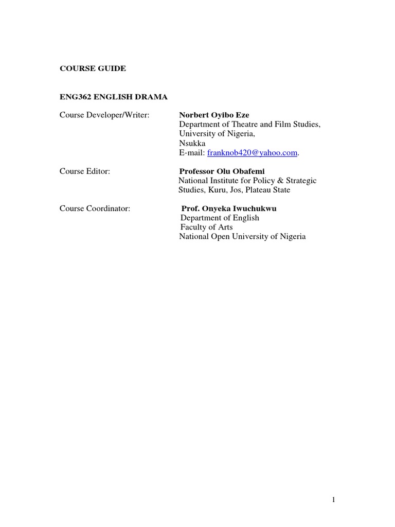 ENG362: English Drama Course Overview | PDF | English Drama | Tragedy