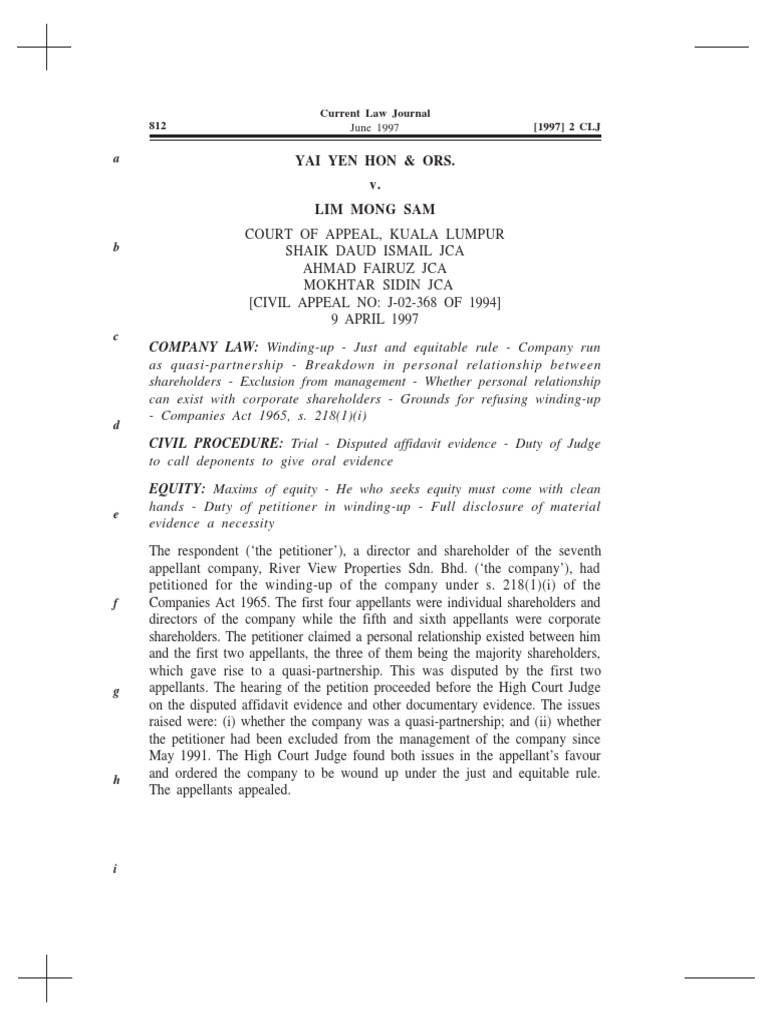 Winding-Up Appeal: Quasi-Partnership Issues | PDF | Liquidation ...